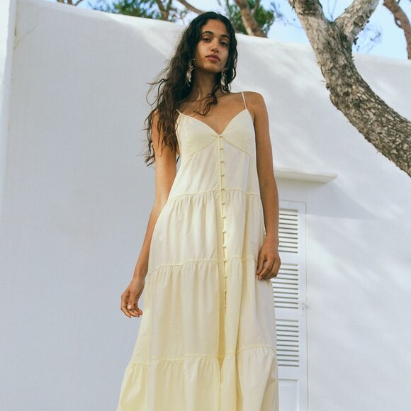Realisation Par | Dresses | Nwt Tiered Strappy Maxi Dress Pale Yellow ...